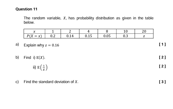 Solved Question 11The random variable, x, ﻿has probability | Chegg.com