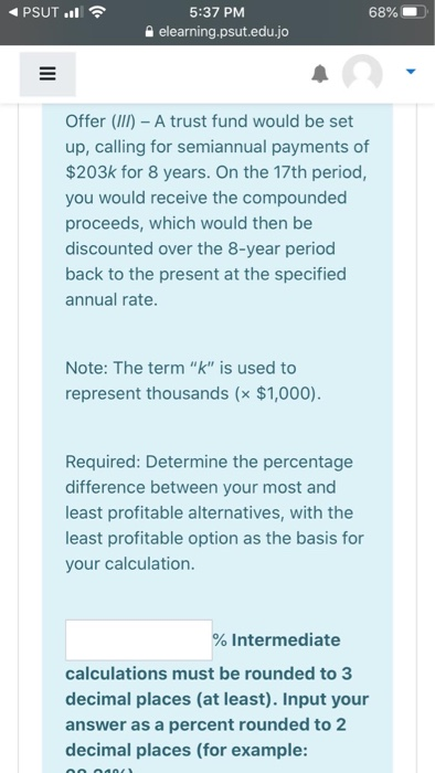 Solved IPSUT .. 68% 5:37 PM elearning.psut.edu.jo Consider | Chegg.com