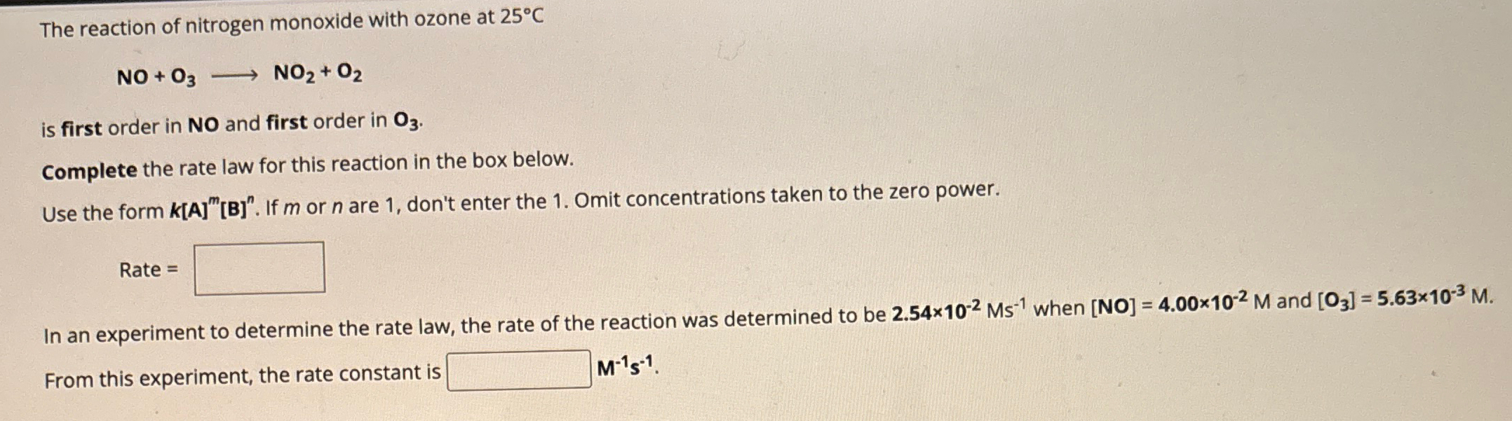 Solved The reaction of nitrogen monoxide with ozone at | Chegg.com
