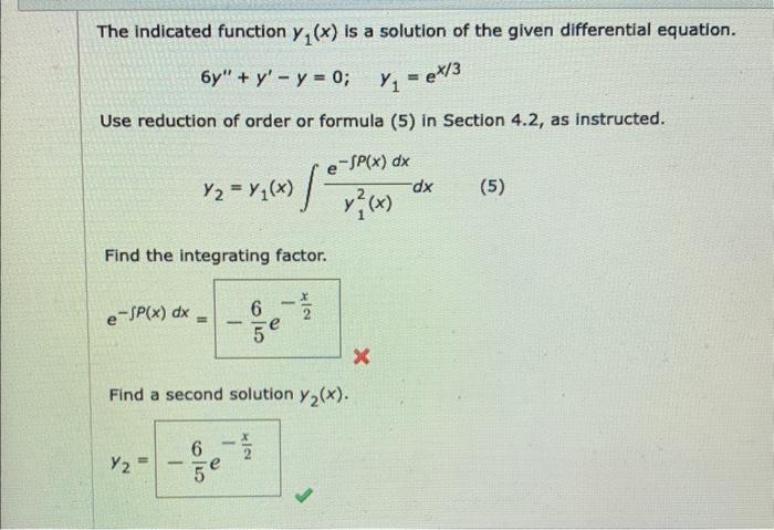 Solved The indicated function y1(x) is a solution of the | Chegg.com
