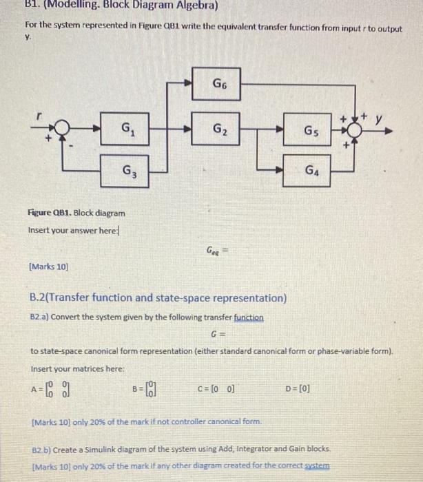 Solved B1. (Modelling. Block Diagram Algebra) For the system | Chegg.com