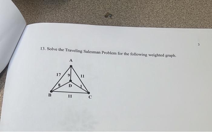 Solved 13. Solve the Traveling Salesman Problem for the | Chegg.com