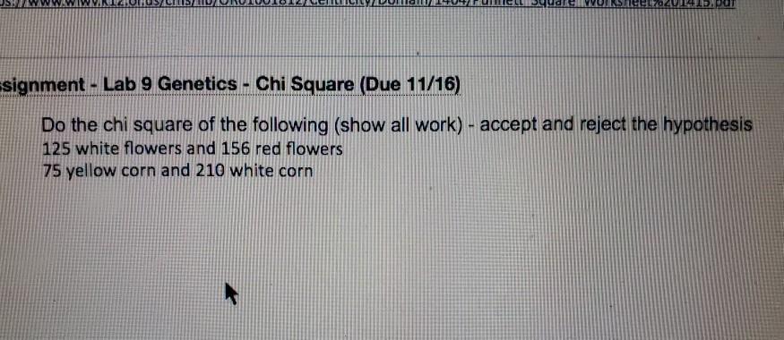 signment - Lab 9 Genetics - Chi Square (Due 11/16) Do | Chegg.com