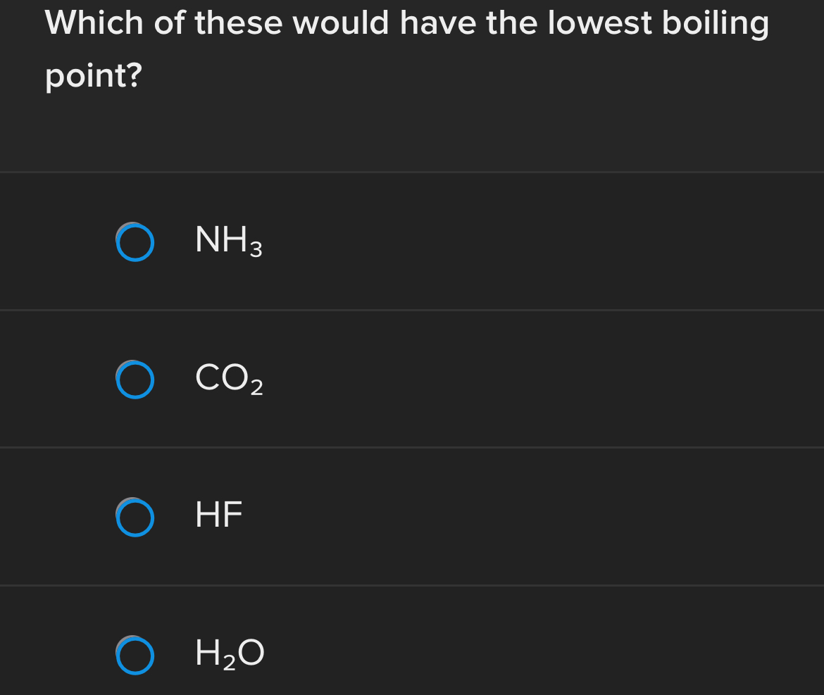 Solved Which of these would have the lowest boiling | Chegg.com