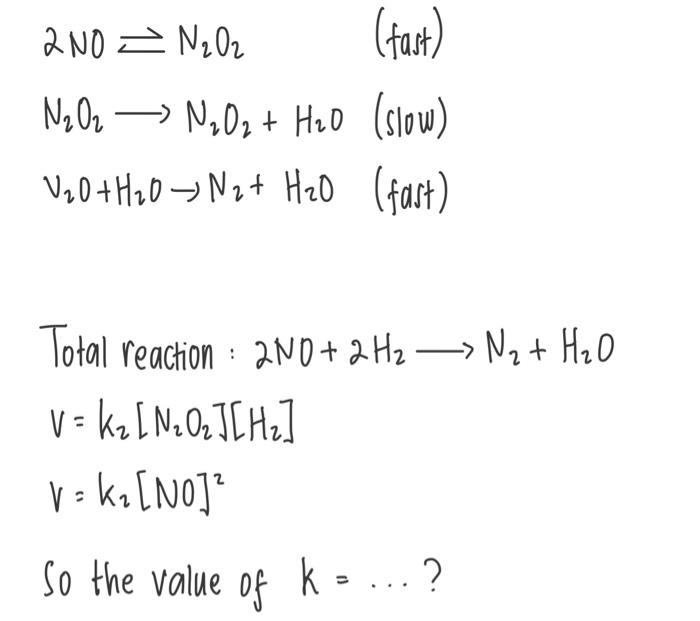 Solved 2NO⇄N2O2N2O2 N2O2+H2OV2O+H2O→N2+H2O (fast) (slow) | Chegg.com