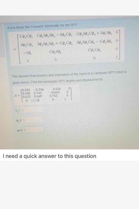 Solved The desired final position and orientation of the | Chegg.com