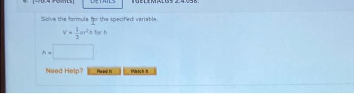 Solved Solve the formula tpr the specified variable. | Chegg.com