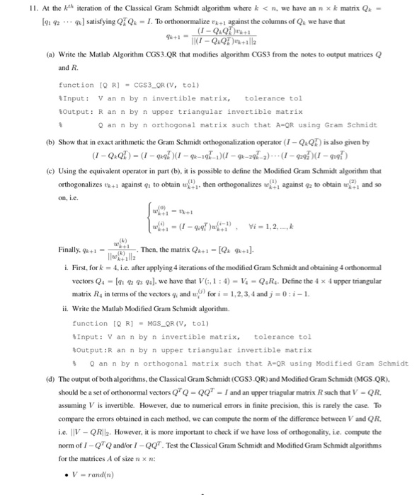 11. At the leth iteration of the Classical Gram | Chegg.com