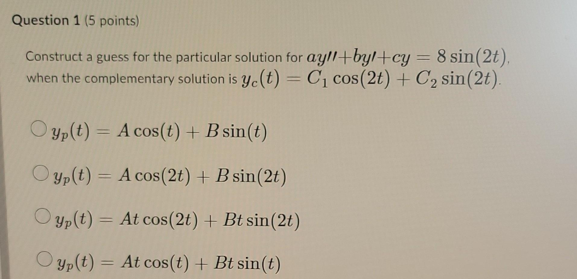 Solved Construct a guess for the particular solution for | Chegg.com