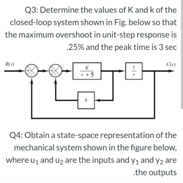 Solved Q3: Determine the values of K and k of the | Chegg.com