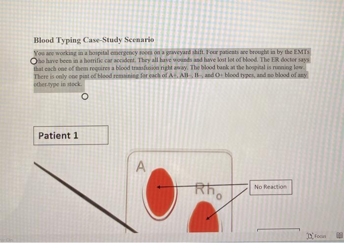Blood Typing Case-Study Scenario You are working in a | Chegg.com