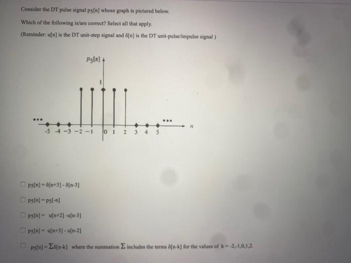 Solved Consider the DT pulse signal ps(n) whose graph is | Chegg.com