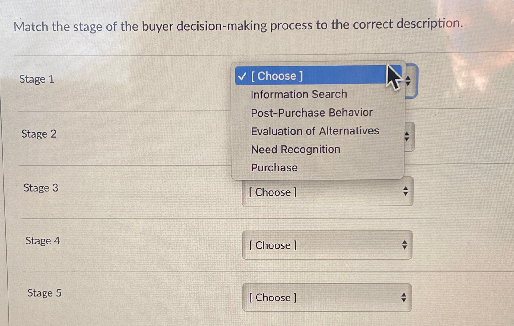 Solved Match the stage of the buyer decision-making process | Chegg.com