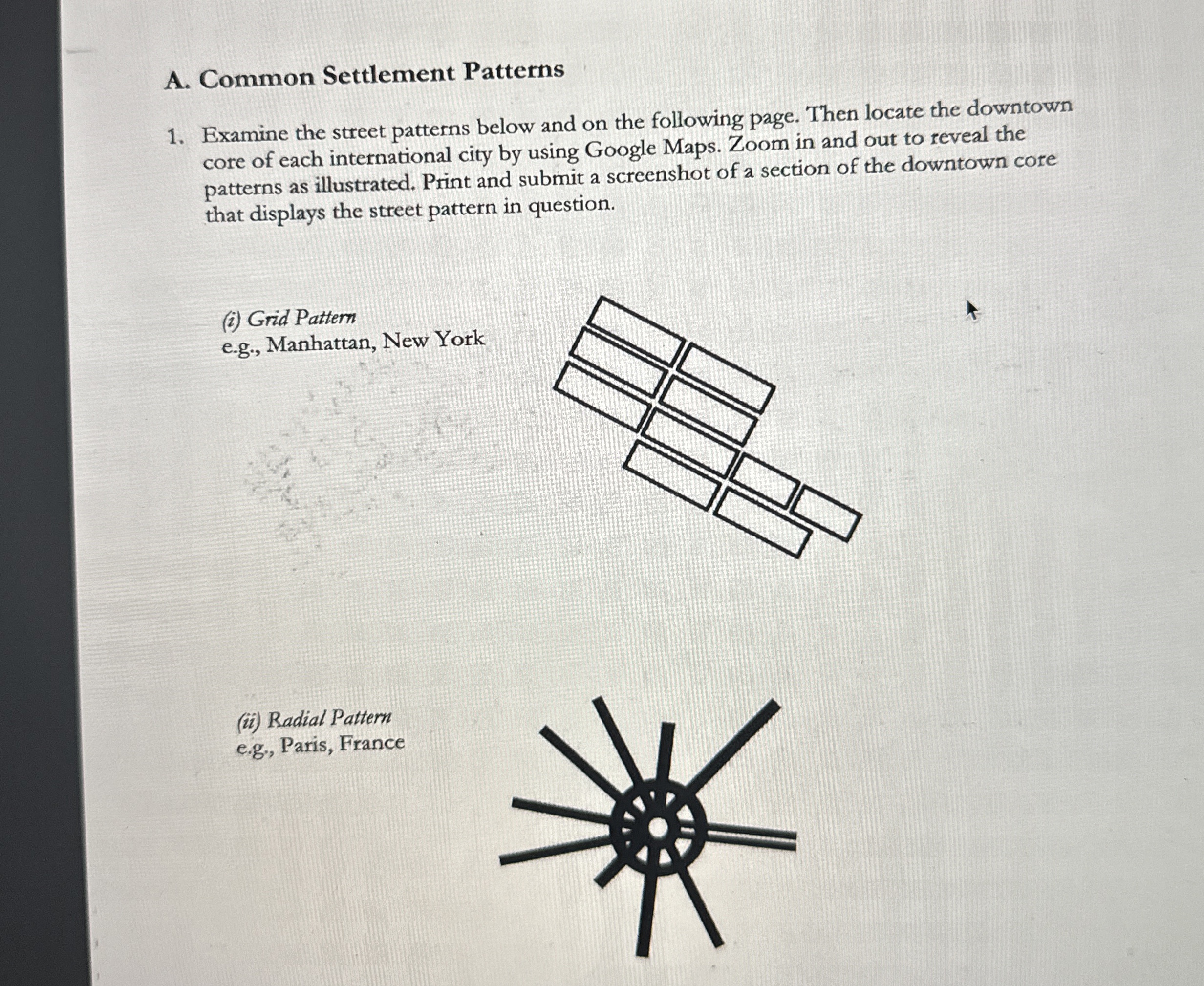 Solved A. ﻿Common Settlement PatternsExamine the street | Chegg.com