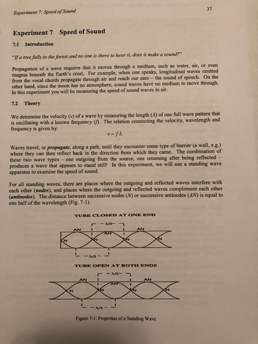 Solved 37 Experiment 7: Speed of Sound Experiment 7 Speed of | Chegg.com