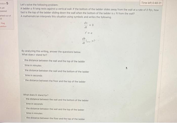 Solved Let's solve the following problem: A ladder a ft long | Chegg.com