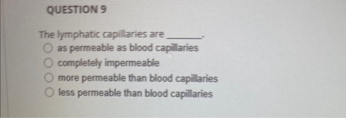 Solved The lymphatic capillaries are as permeable as blood | Chegg.com