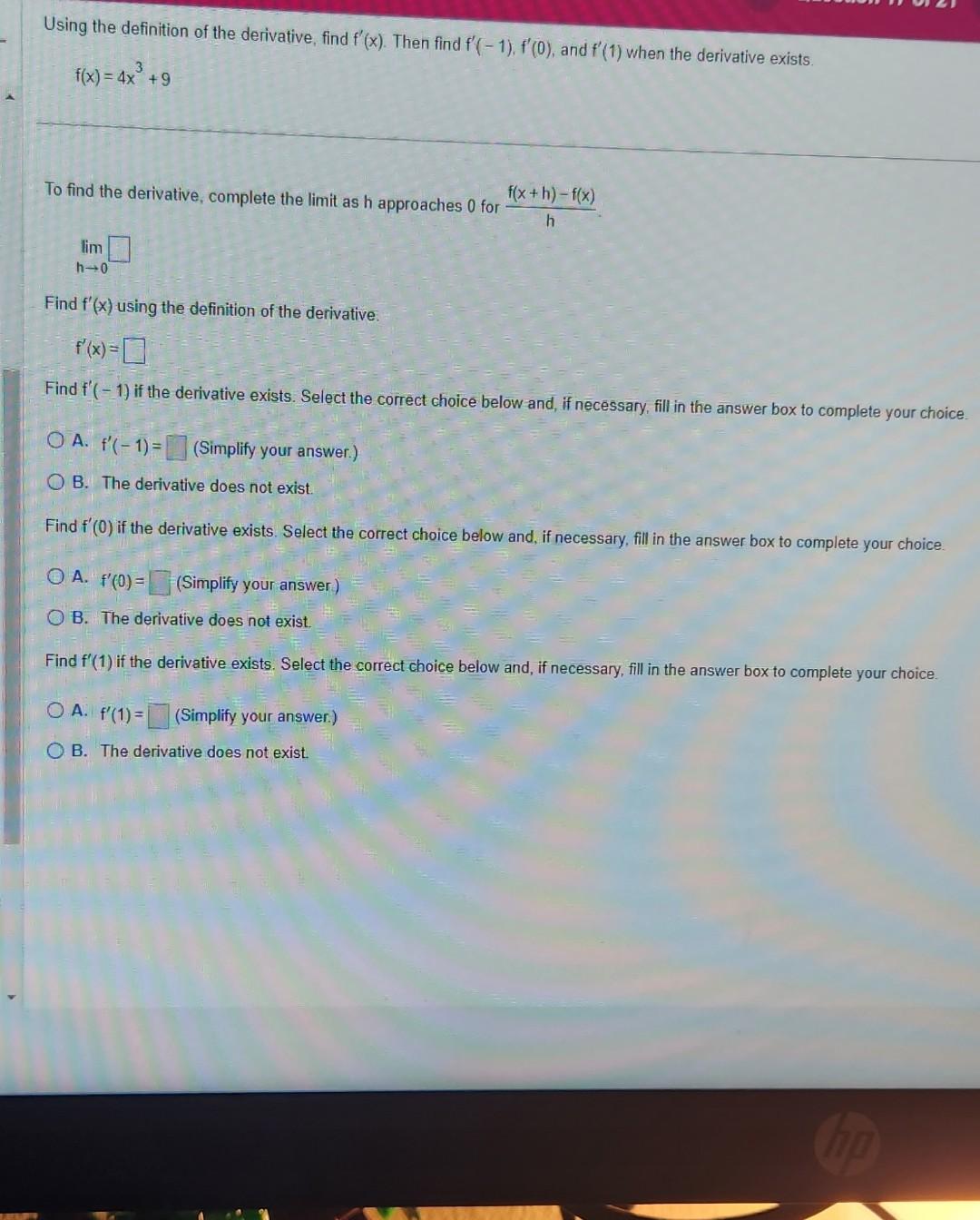 Solved Using the definition of the derivative, find f′(x). | Chegg.com