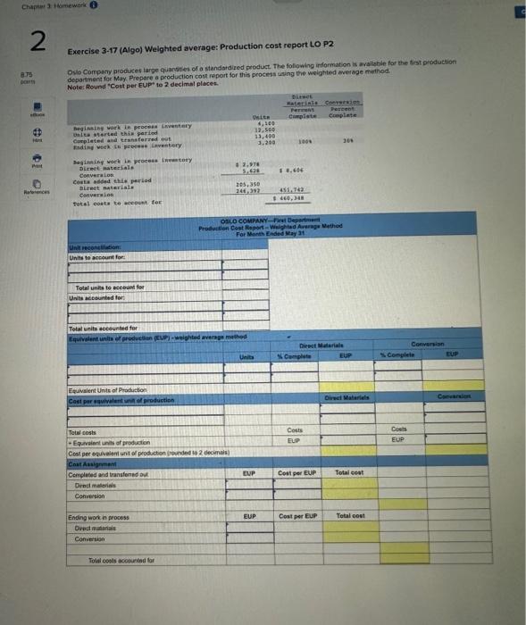 Solved Exercise 3-17 (Algo) Welghted average: Production | Chegg.com