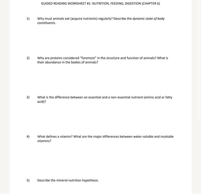 Solved GUIDED READING WORKSHEET #1: NUTRITION, FEEDING, | Chegg.com