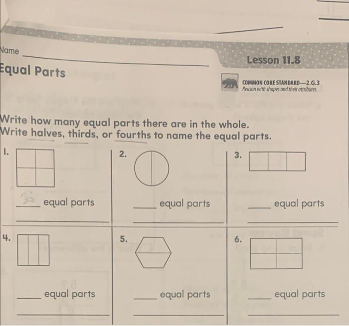 Solved Name Lesson 11.8 Equal Parts COMMON CORE | Chegg.com