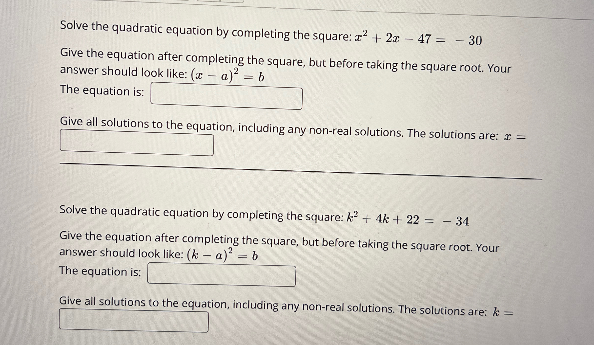 Solved Solve the quadratic equation by completing the | Chegg.com