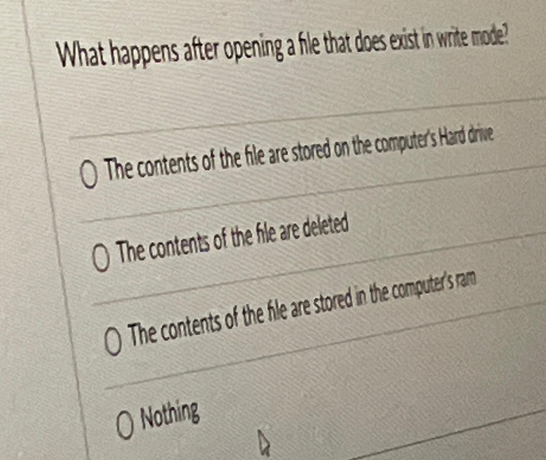 Solved What happens after opening a fle that does exist in | Chegg.com