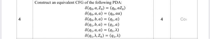 Solved Construct an equivalent CFG of the following PDA: | Chegg.com