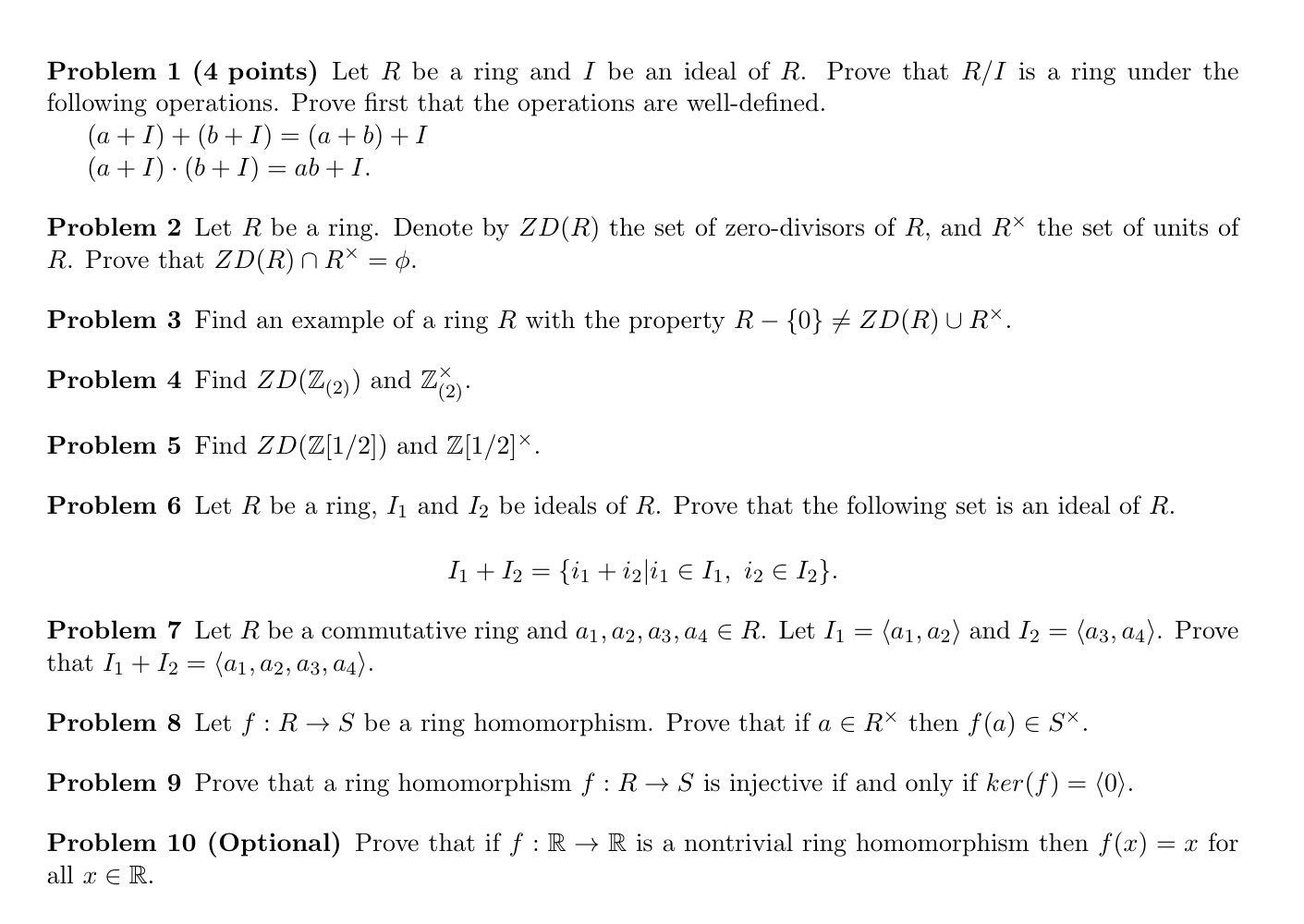 Solved Problem 1 (4 ﻿points) ﻿Let R ﻿be a ring and I be an | Chegg.com