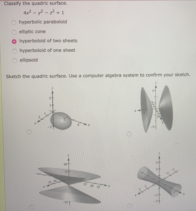 Solved Classify the quadric surface. 4x2 - y2 - z2 = 1 | Chegg.com