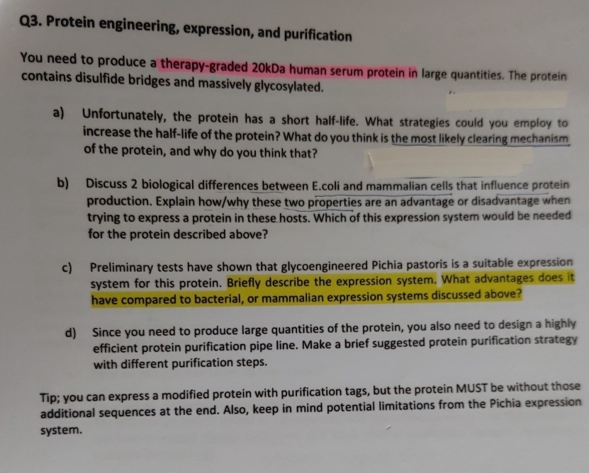 Solved Q3. ﻿Protein engineering, expression, and | Chegg.com