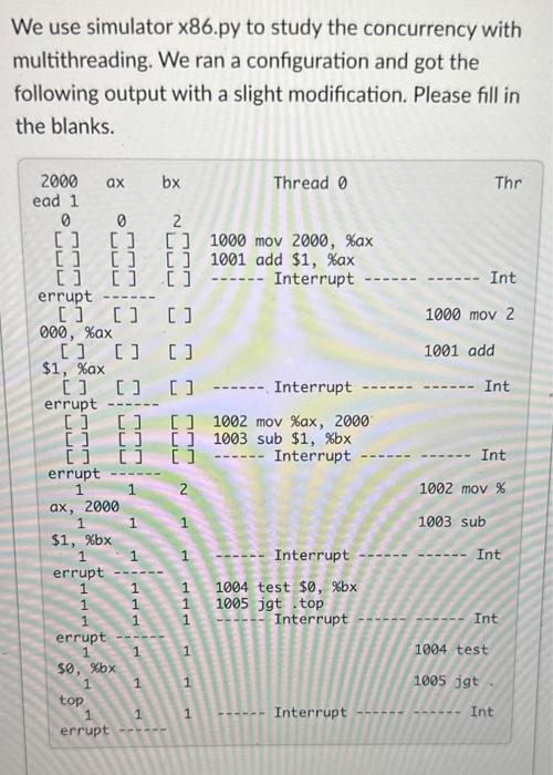 Solved We use simulator x86.py to study the concurrency with | Chegg.com