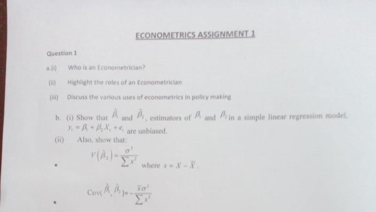 Question 1 a.(ii) Who is an Econometrician? (ii) | Chegg.com