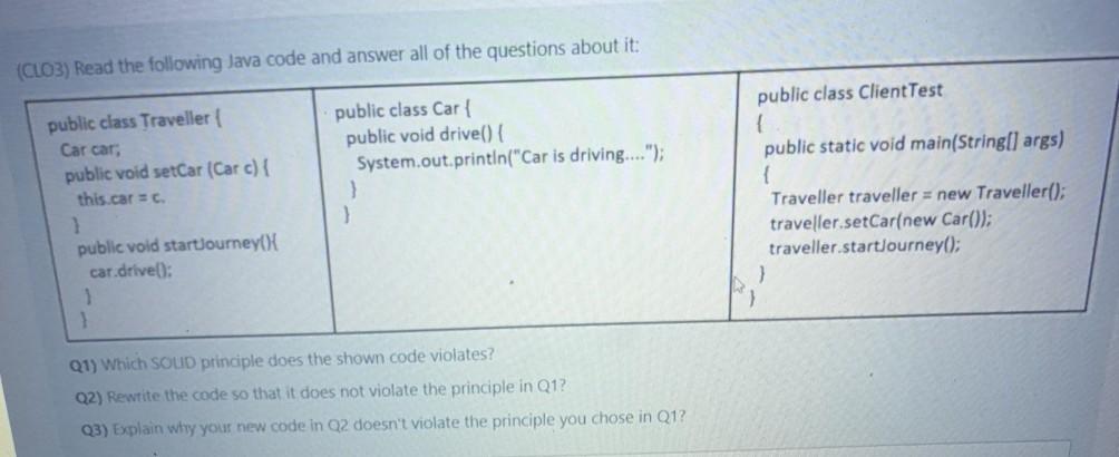 Solved Clo3 Read The Following Java Code And Answer All Of 