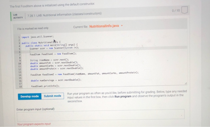 Solved: 7.28 LAB: Nutritional Information (classes/constru... | Chegg.com