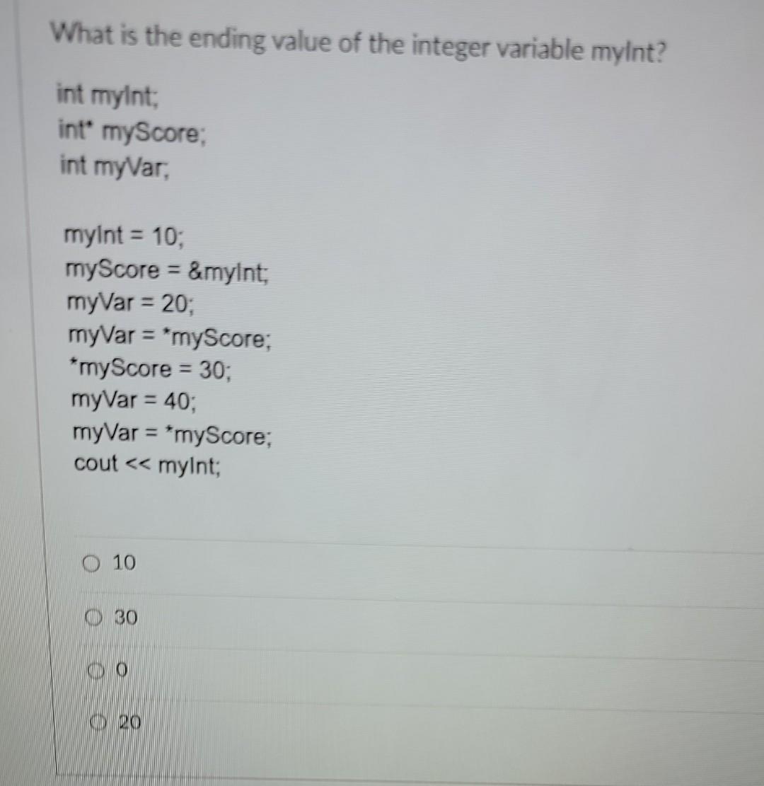 Solved What is the ending value of the integer variable | Chegg.com