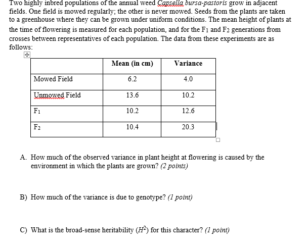Solved Two highly inbred populations of the annual weed | Chegg.com