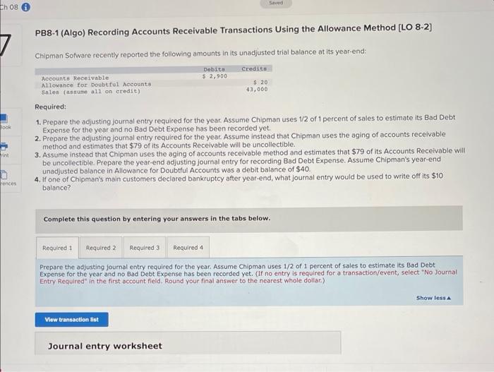 Solved PB8-1 (Algo) Recording Accounts Receivable | Chegg.com