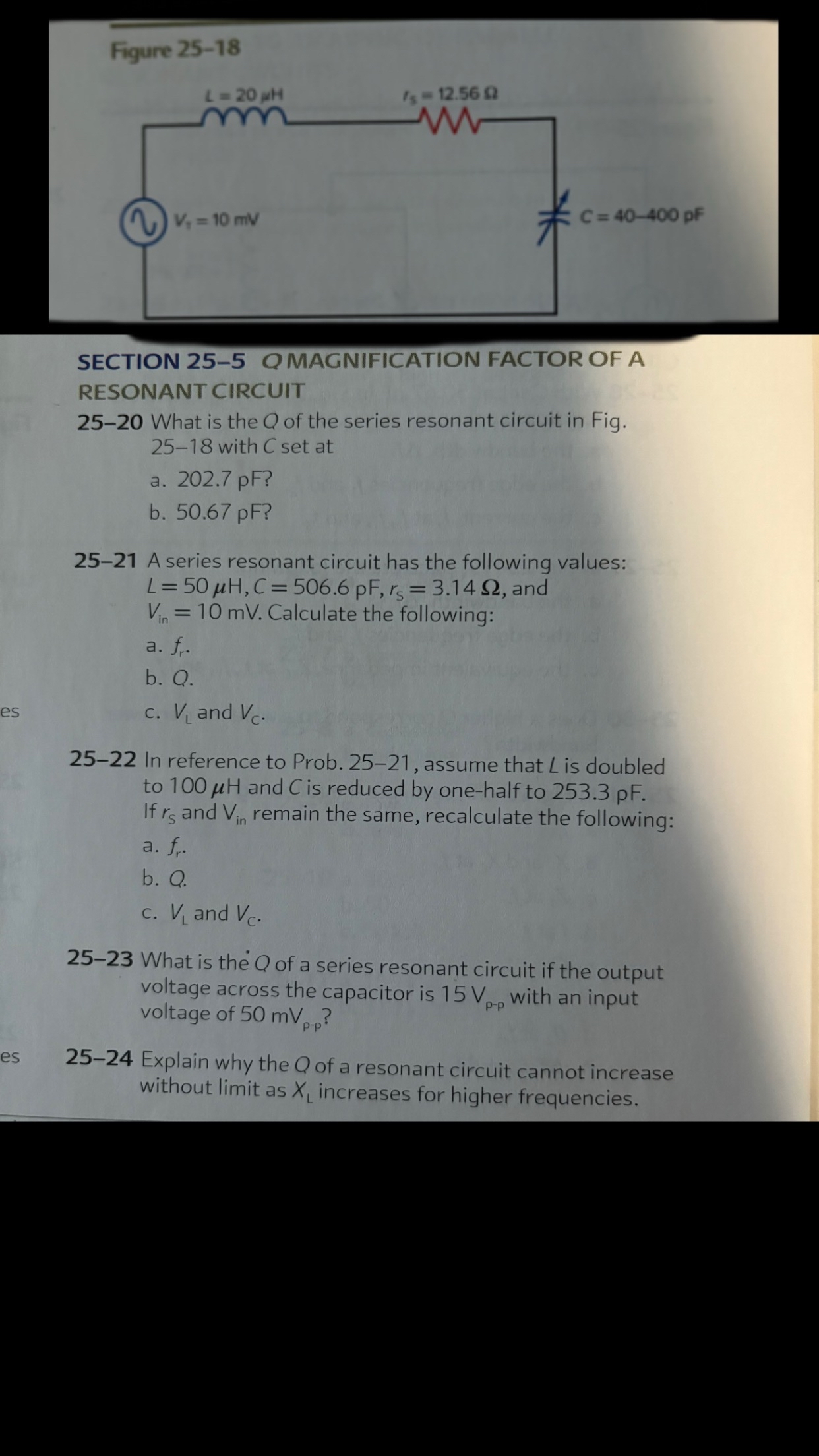 Solved SECTION 25-5 ﻿QMAGNIFICATION FACTOR OF A RESONANT | Chegg.com