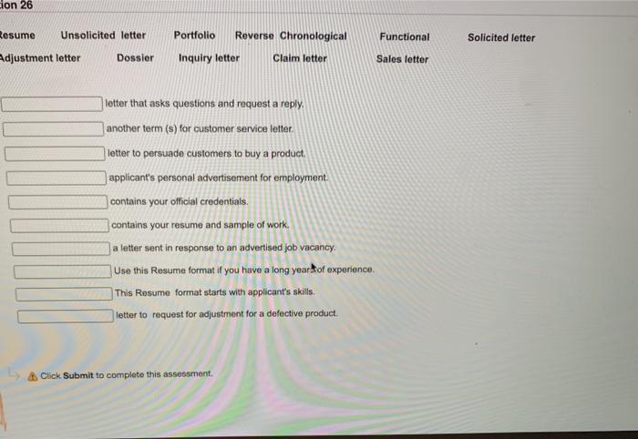 Solved ion 26 Functional Solicited letter Resume Unsolicited | Chegg.com