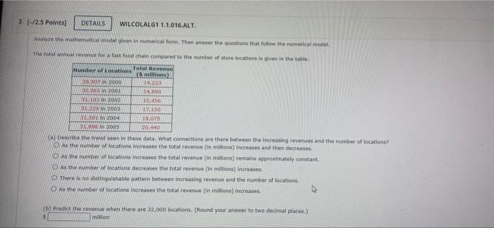 Solved 1. [-/2.5 Points] DETAILS WILCOLALG1 1.1.002. Use the | Chegg.com