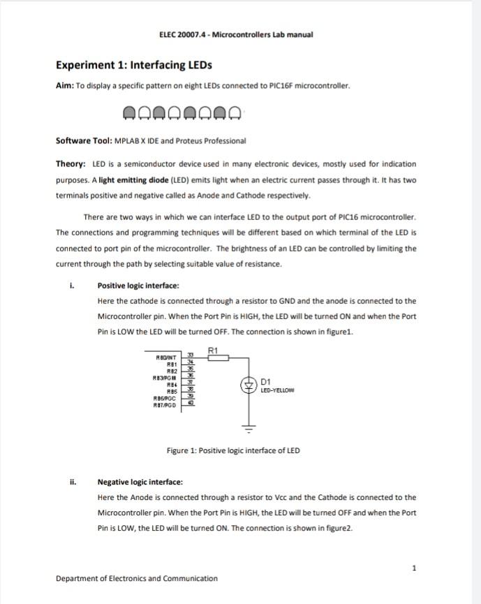 ELEC 20007.4 - Microcontrollers Lab manual Experiment | Chegg.com