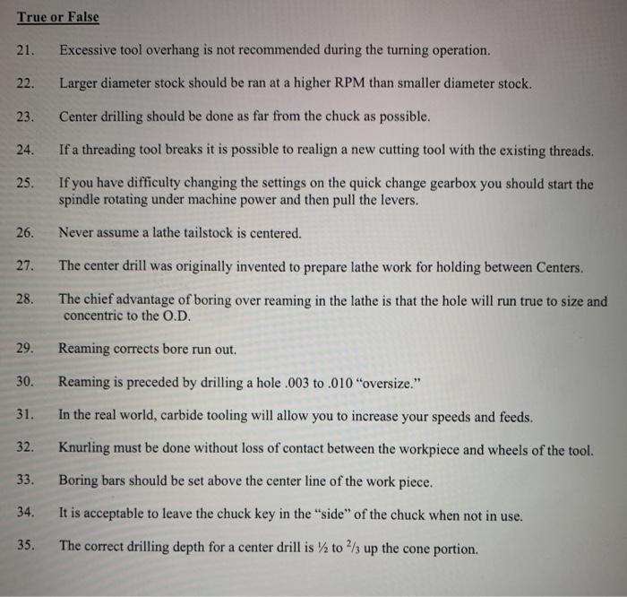 Solved True or False 21. Excessive tool overhang is not | Chegg.com