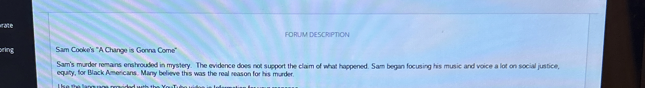 Solved FORUM DESCRIPTIONSam Cooke's "A Change is Gonna | Chegg.com