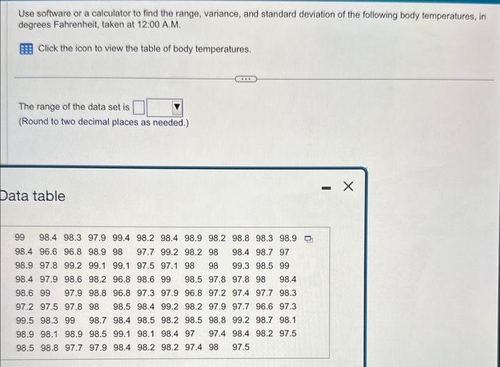 Solved Use software or a calculator to find the range, | Chegg.com