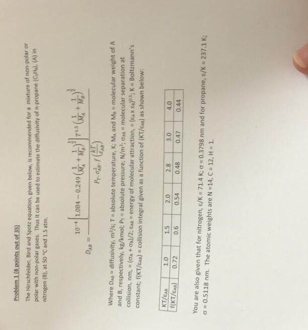 Solved Problem 18 points out of 35) The Hirschfelder, Bird | Chegg.com