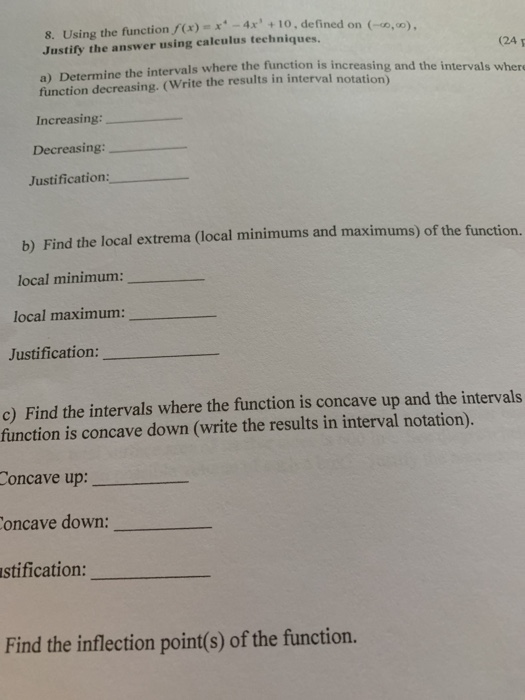 Solved (2A 8. Using the function f(x) = ** - 4x' +10, | Chegg.com
