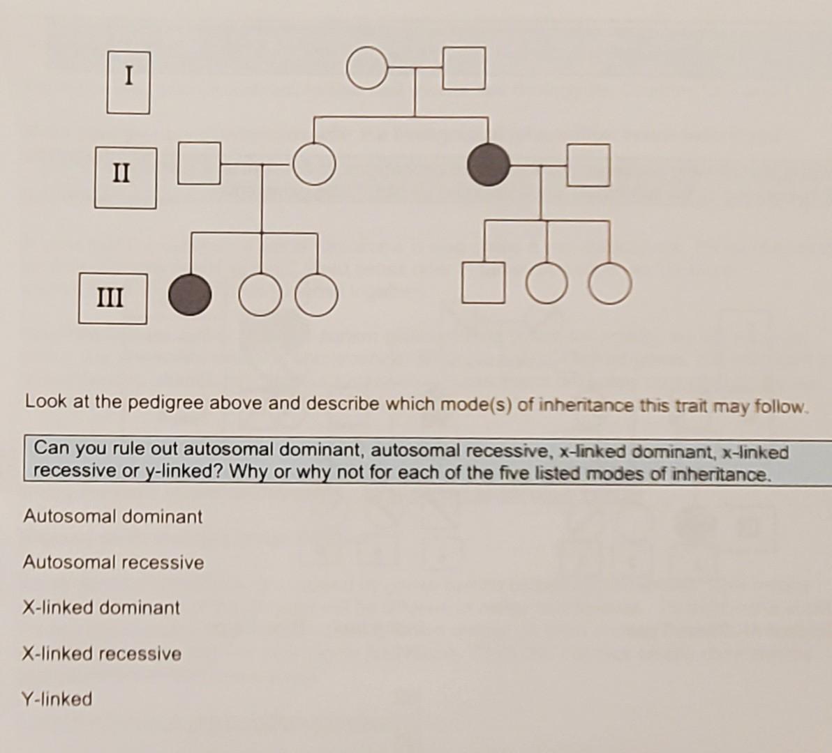 Solved 1) Can you rule out autosomal dominant, autosomal | Chegg.com