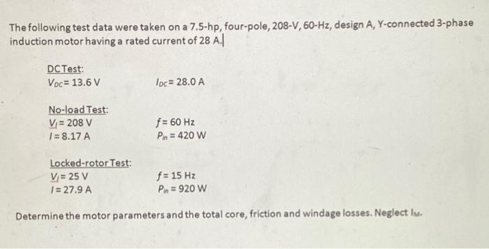 Solved The following test data were taken on a 7.5-hp, | Chegg.com