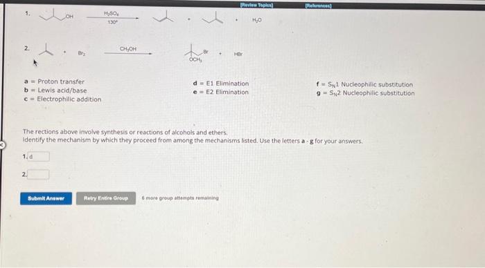 Solved 2. - HOO a= Proton transfer d=E1 Elimination f=SN1 | Chegg.com